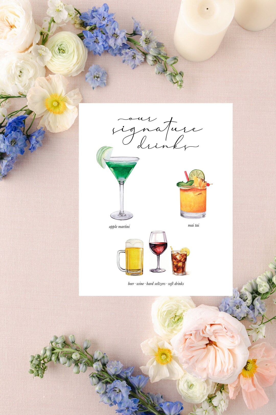 Custom Signature Drink Menu 3 Drinks, Signature Drink Sign Rustic ...