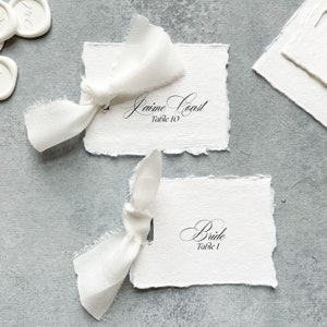 Handmade Paper Place Cards With Ribbon Ivory, Calligraphy Placecards ...
