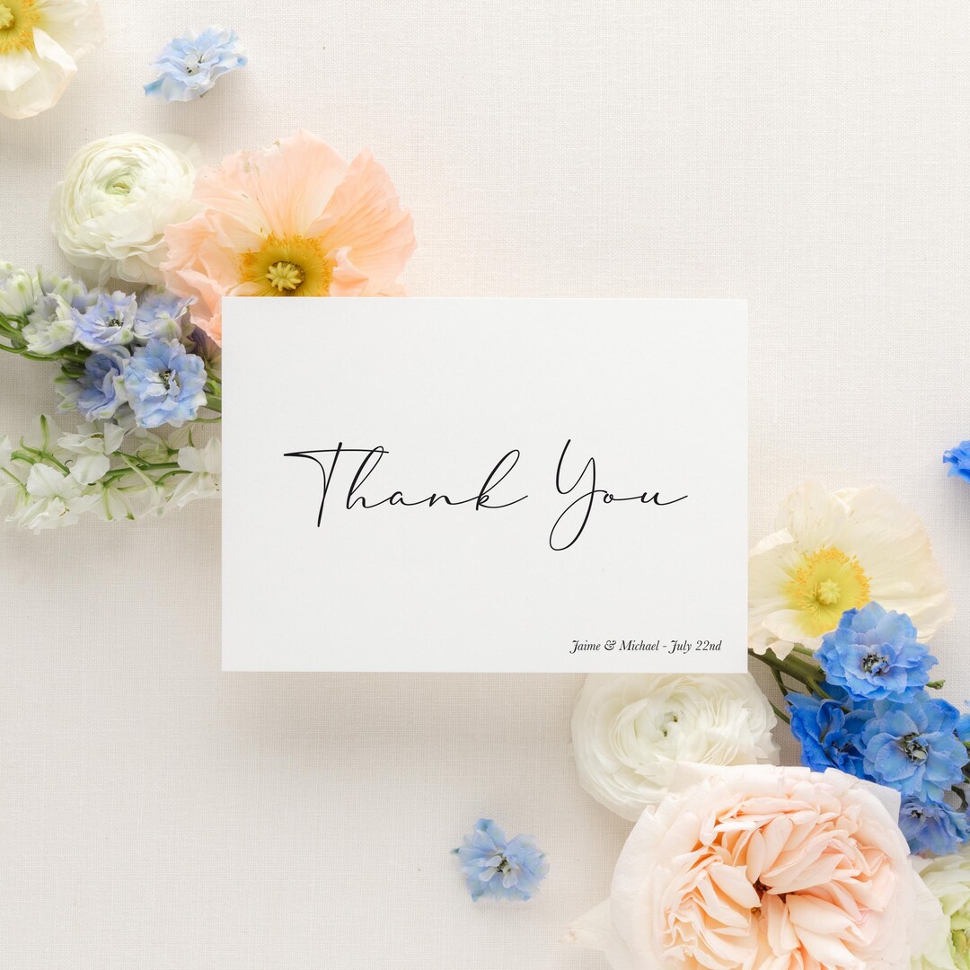 Personalized Thank You Note Cards, Wedding Thank You With Envelope ...