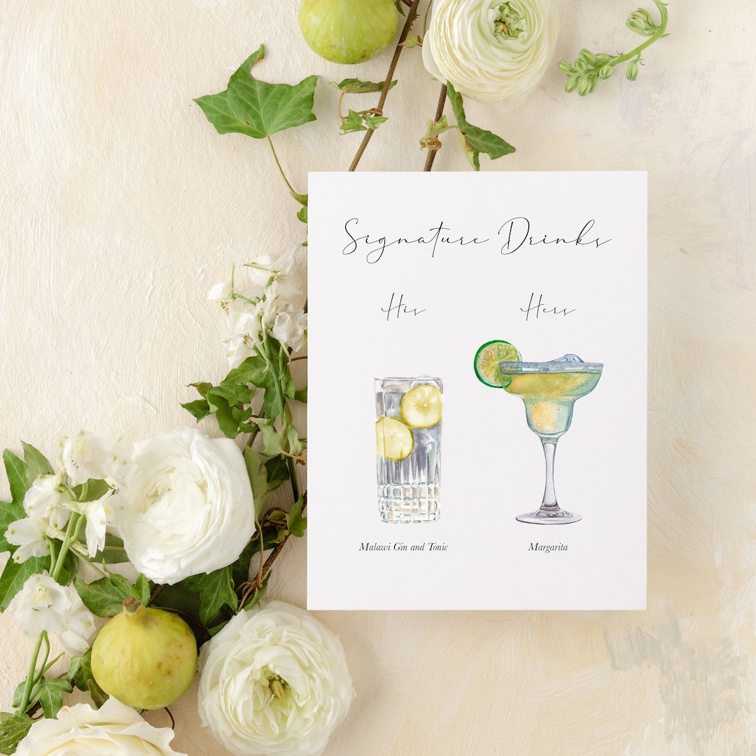 Printed Signature Drink Sign for Wedding, Gin and Tonic Signature Drink ...