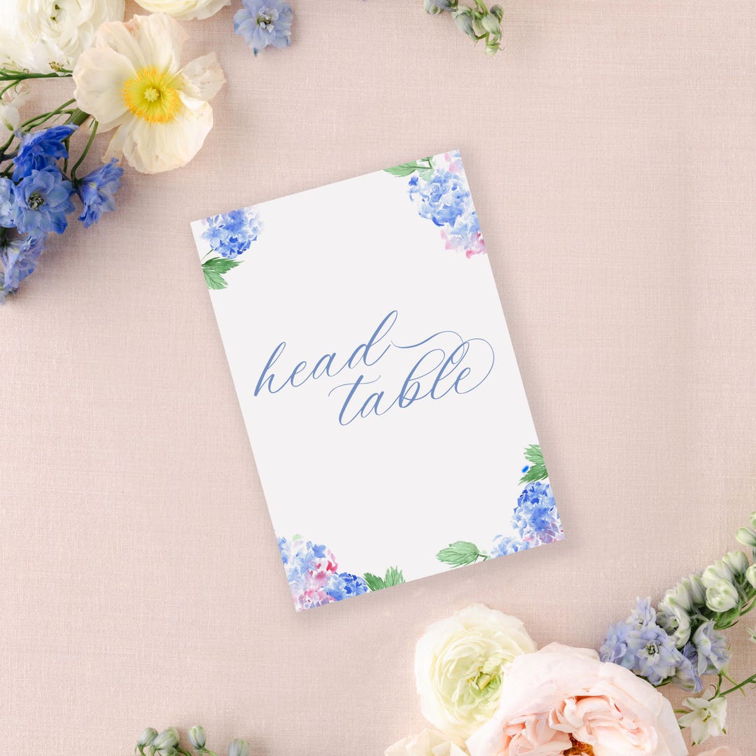 Head Table Sign Printed, Blue Hydrangea Wedding Decor Coast, Sweetheart ...