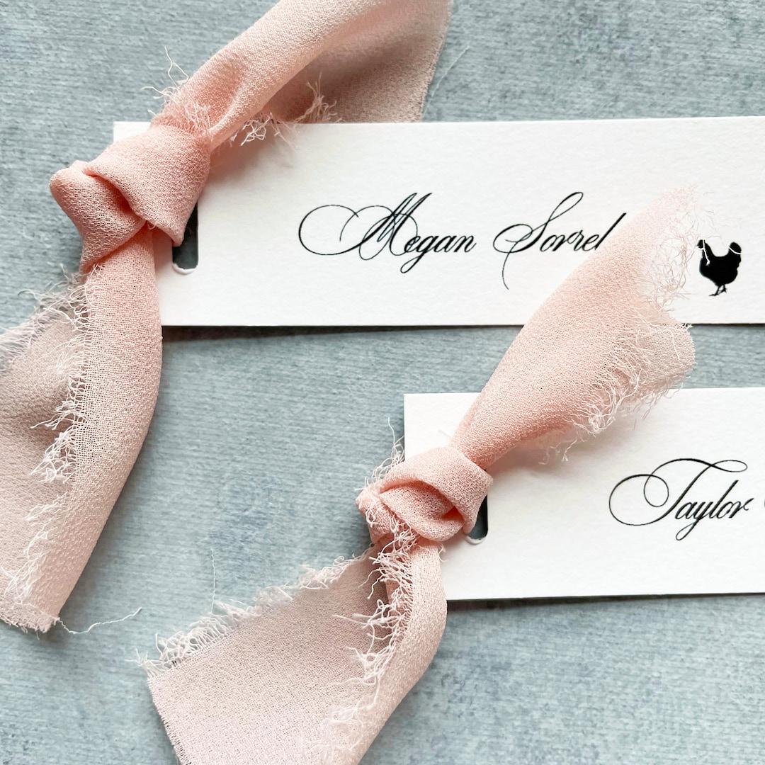 Blush Ribbon Place Card Wedding, Pink Place Card With Ribbon, Flat ...