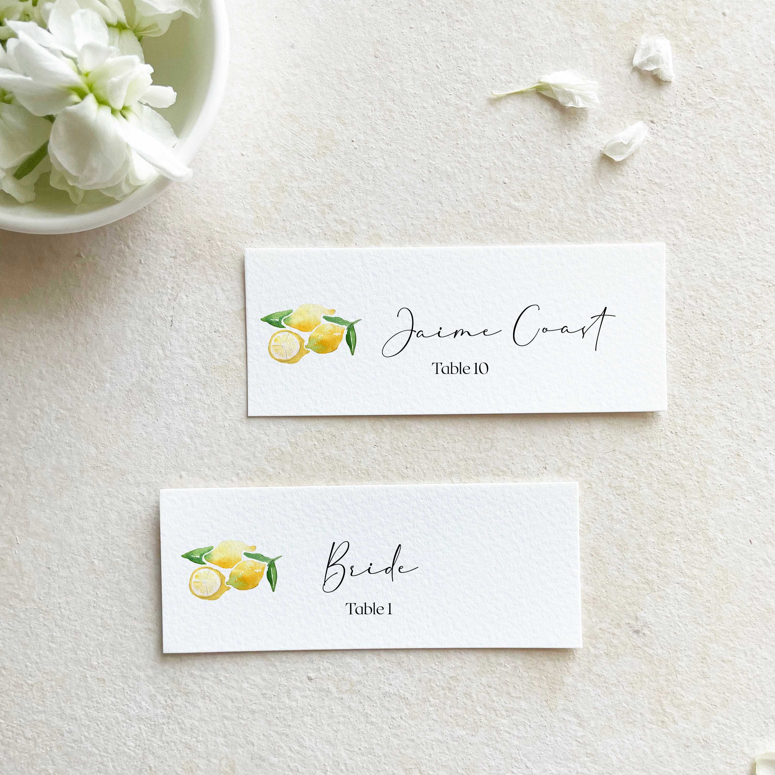 Lemon Name Cards Wedding Printed, Amalfi Coast Theme Bridal Shower Name ...