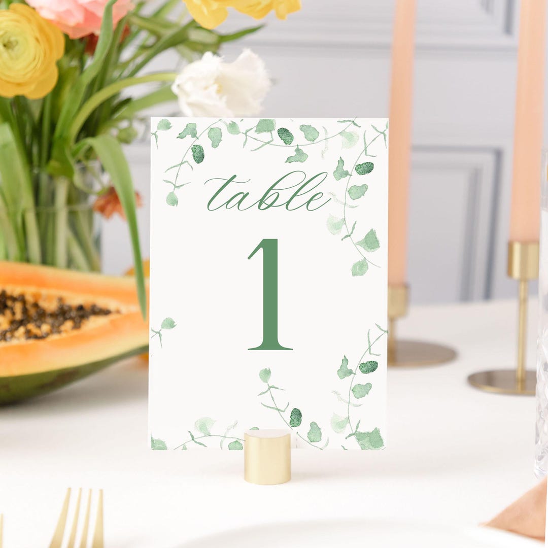 PRINTED - Eucalyptus Table Numbers for Wedding, Greenery Table Number ...