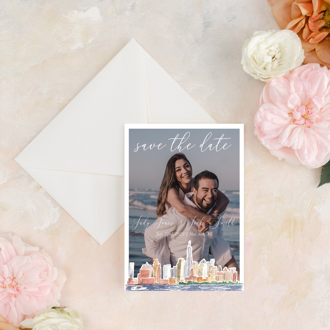 New York Save the Date With Photo, Picture Save the Dates Watercolor ...
