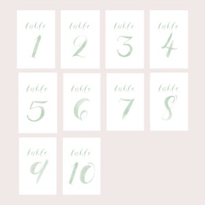 Sage Table Numbers Script Watercolor, Whimsical Table Numbers Printed ...