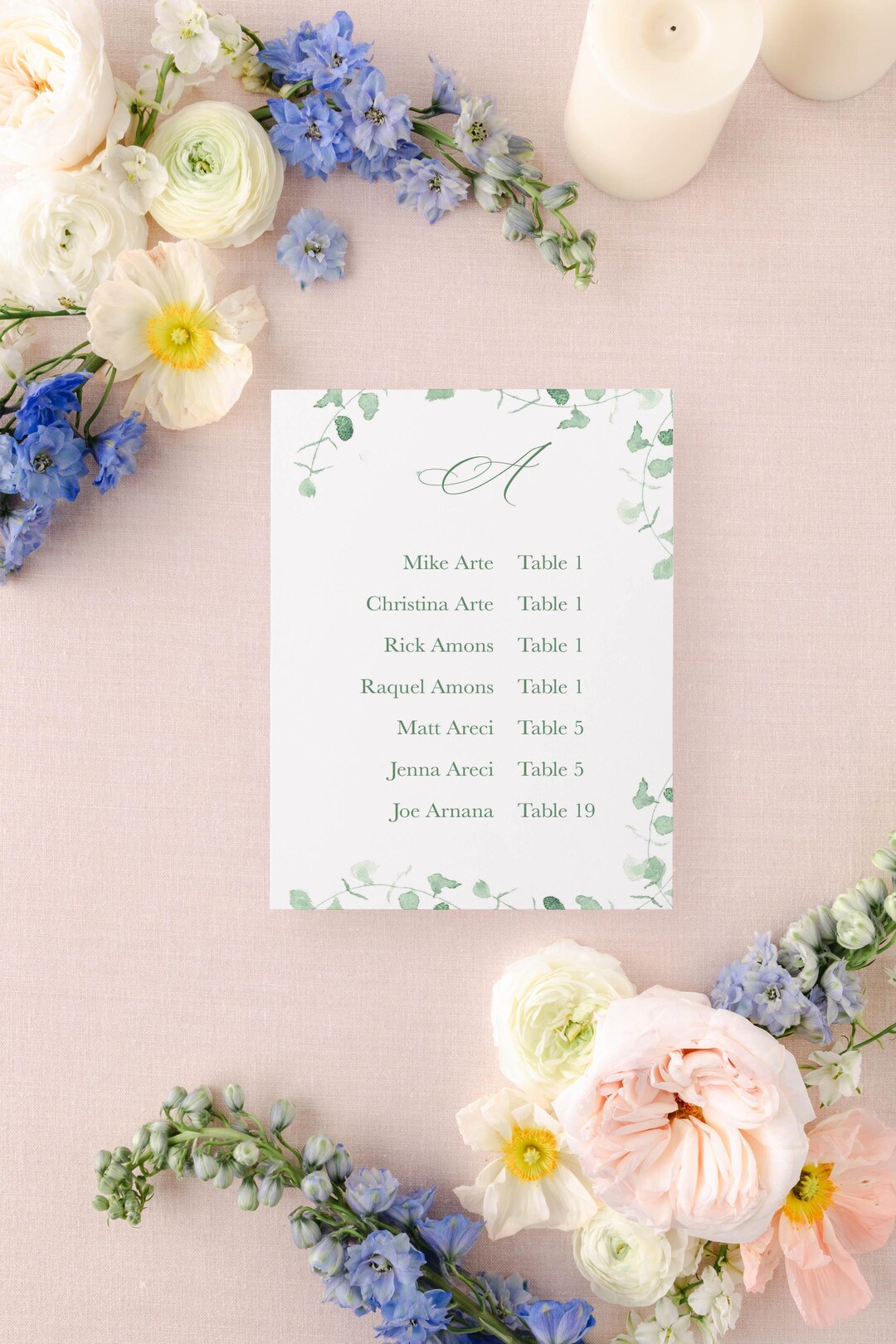 Eucalyptus Seating Charts Printed, Rustic Wedding Seating Chart Cards ...