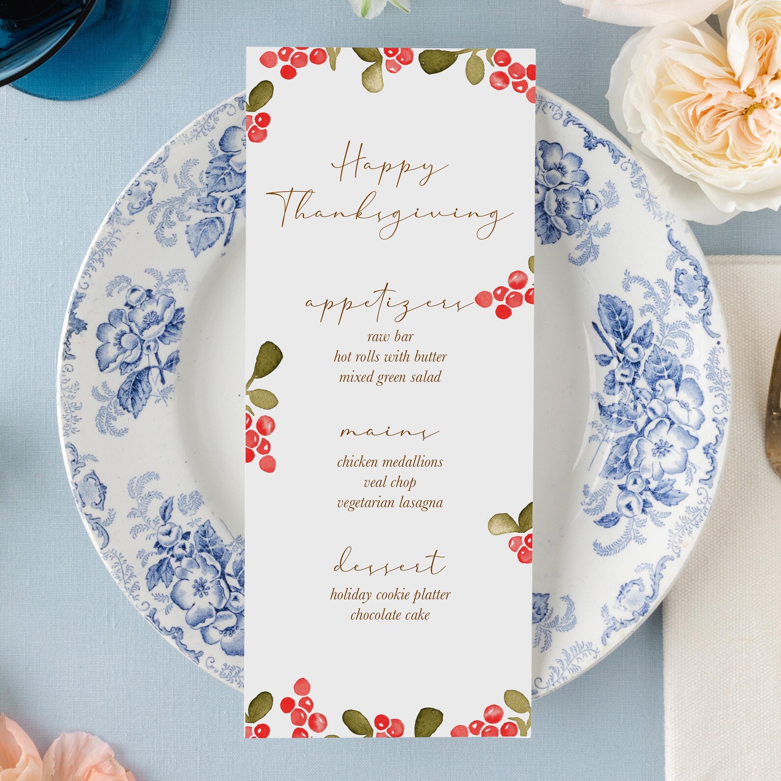Formal Thanksgiving Table, Formal Dinner Menu Holiday, Printed ...