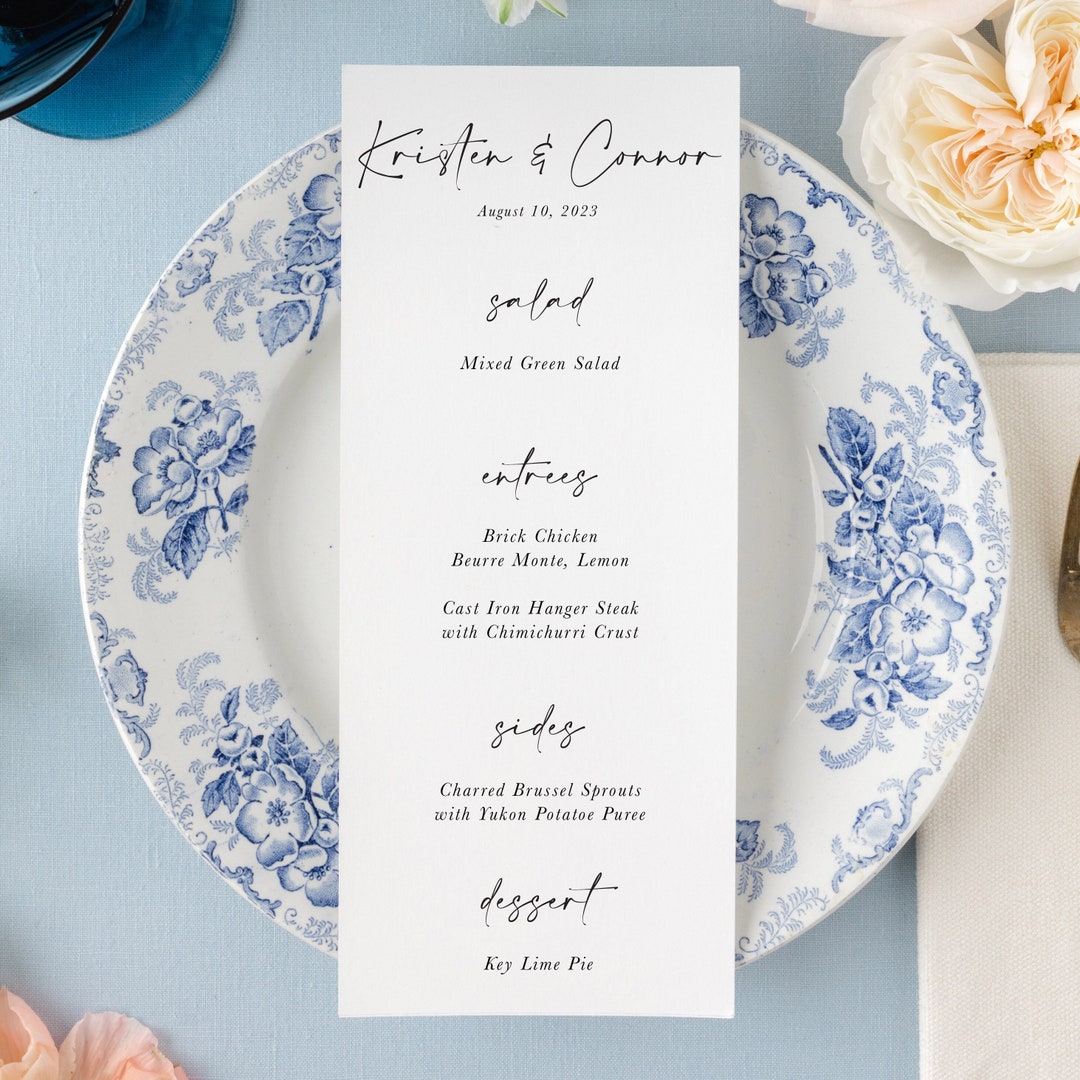Minimalist Wedding Menu Cards, Script Wedding Dinner Menu Template ...