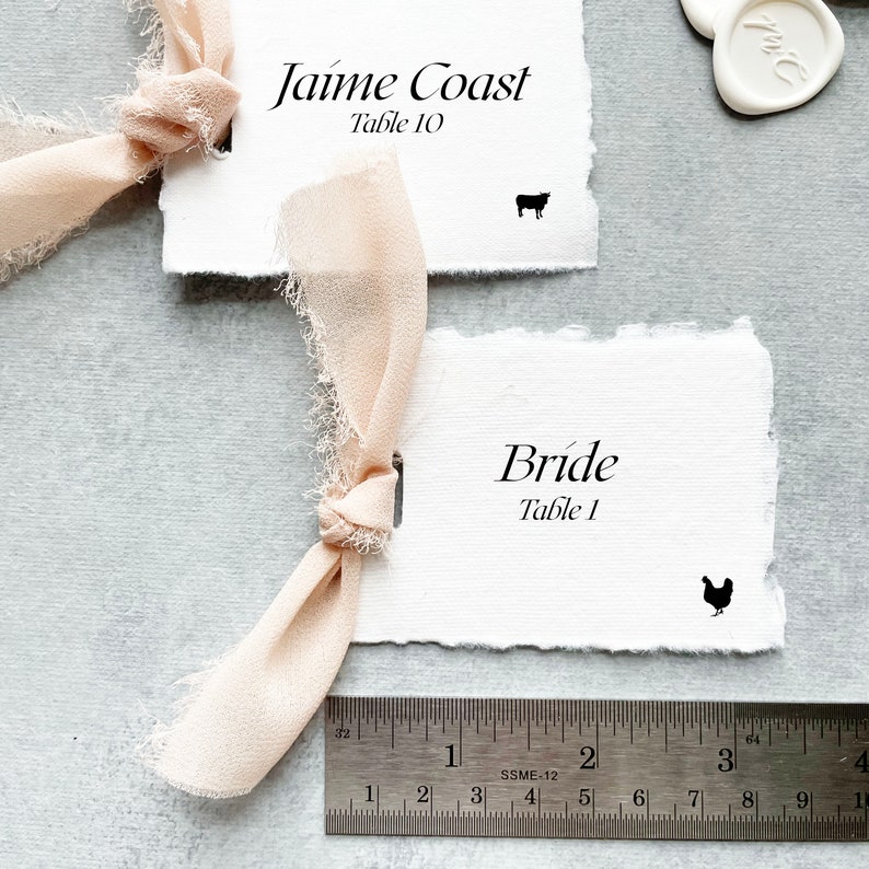 Handmade Paper Place Cards With Ribbon Ivory Calligraphy - Etsy