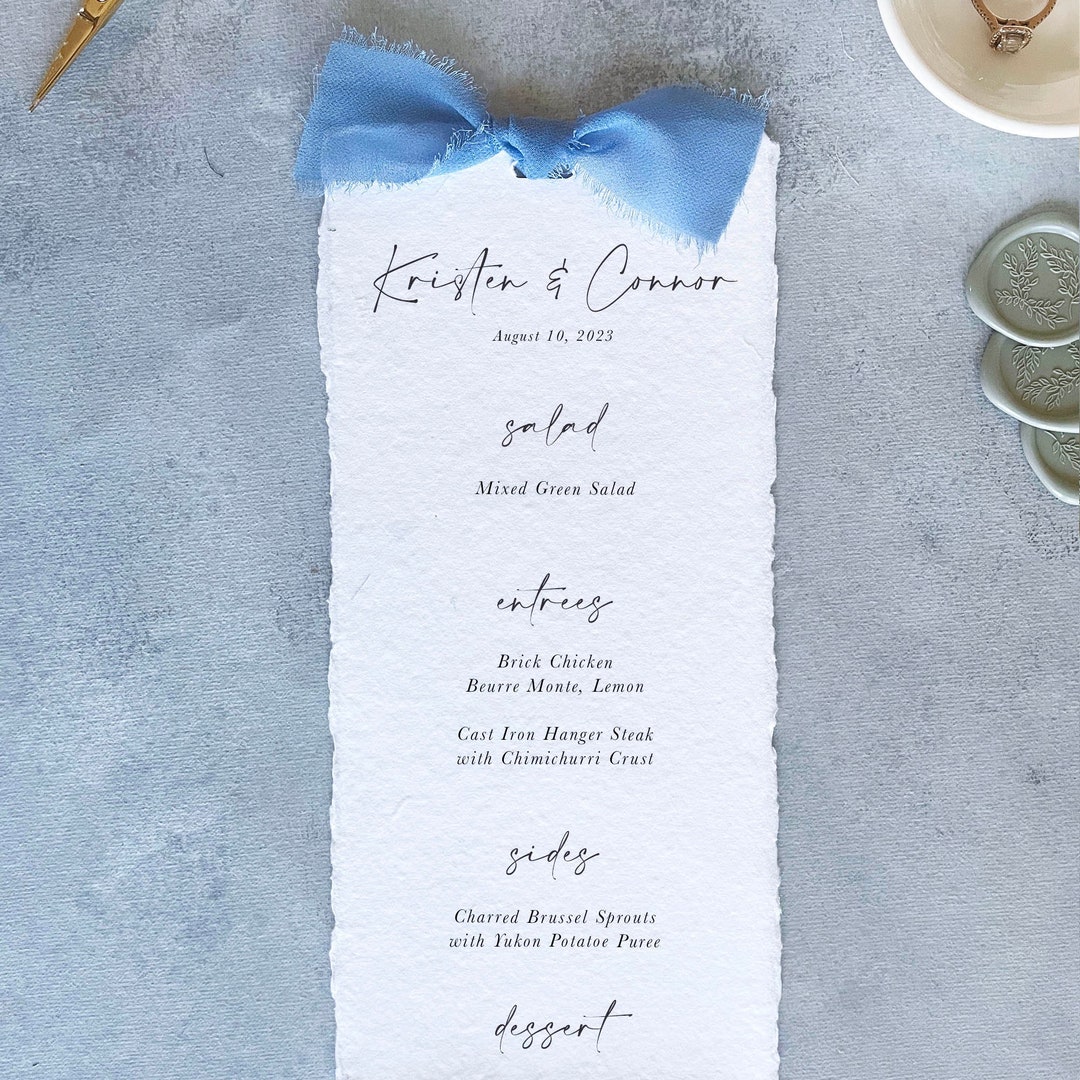 Dusty Blue Wedding Decor, Light Blue Wedding Menu Card Printed ...
