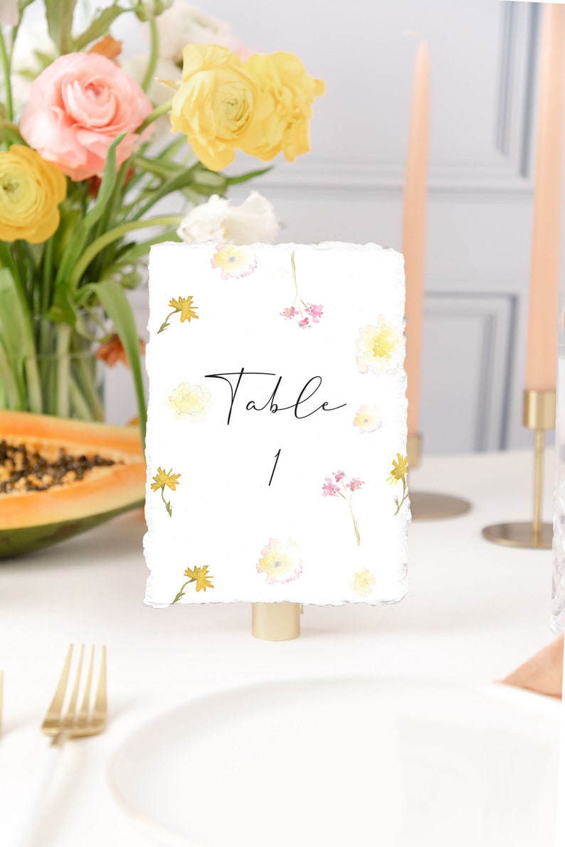Floral Table Numbers for Wedding, Pressed Flowers Table Numbers Printed ...