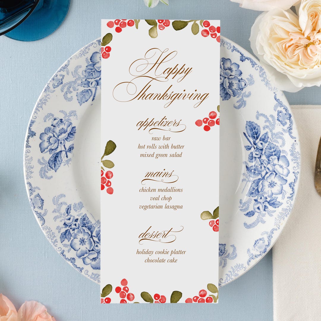 Formal Thanksgiving Table, Formal Dinner Menu Holiday, Printed ...
