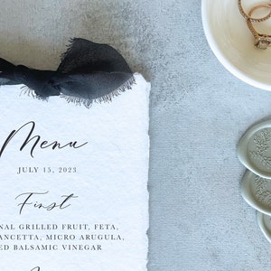 Handmade Paper Menu With Bow, Wedding Menus Handmade Paper, Deckled ...