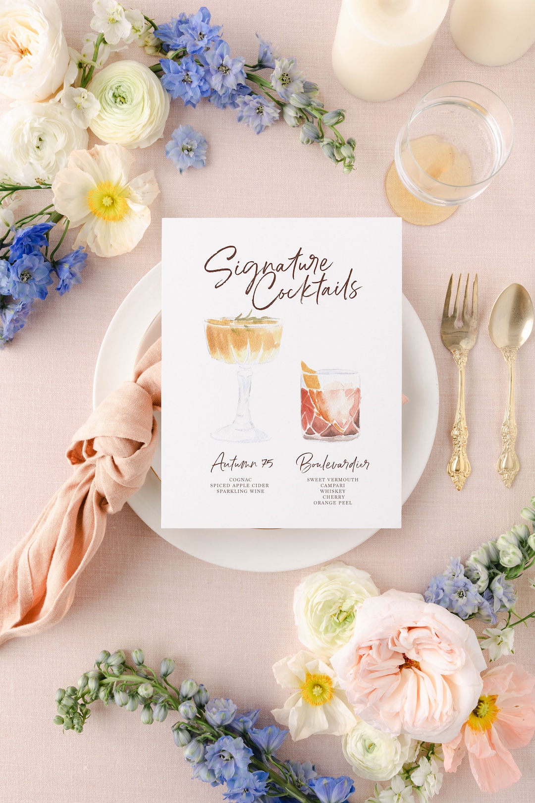 Printed Cocktail Menu Wedding, Semi Custom Drink Sign, Signature Drink ...