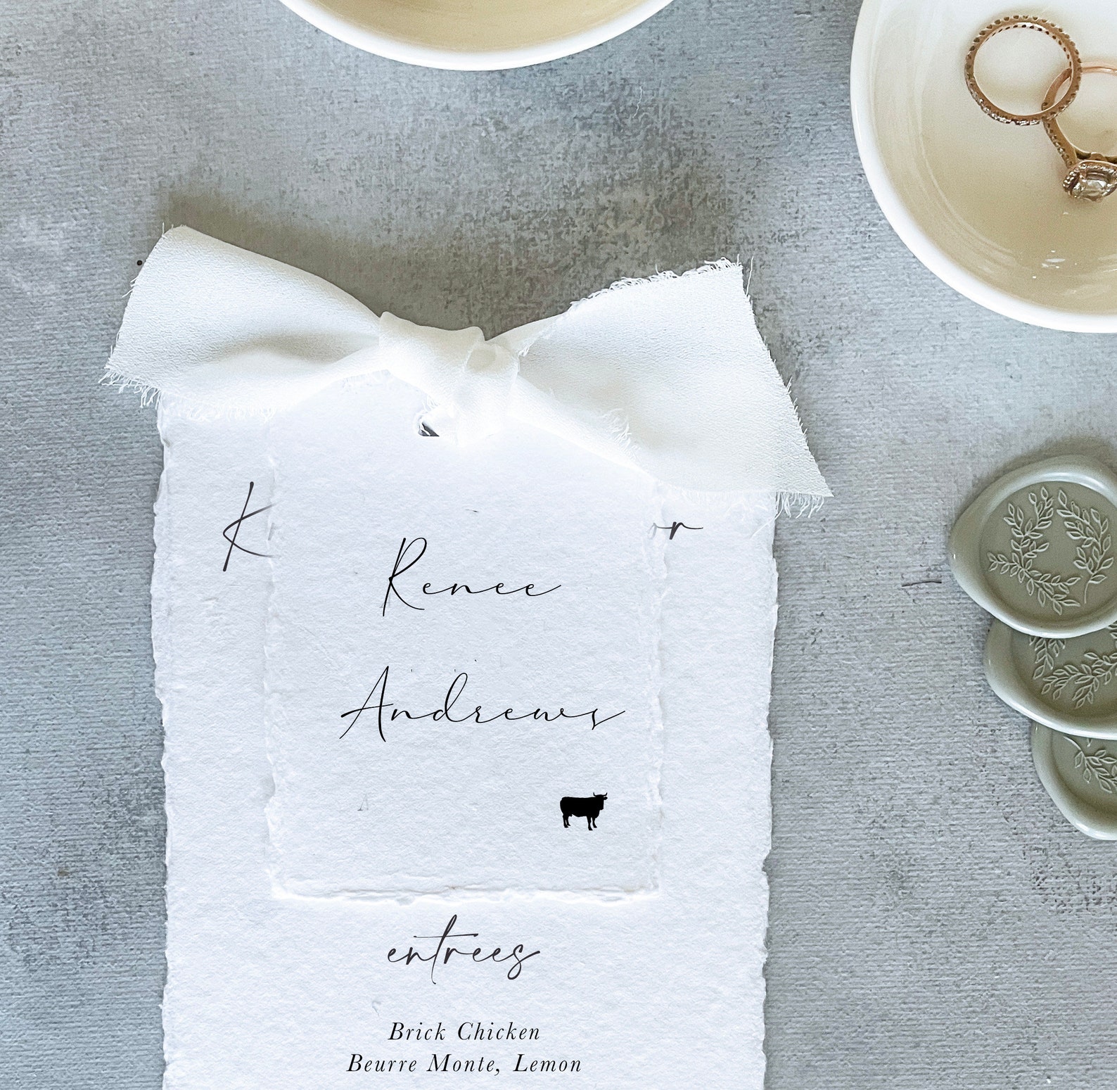 Handmade Paper Menus With Names, Wedding Menu With Placecards, White ...