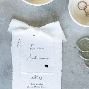 Handmade Paper Menus With Names, Wedding Menu With Placecards, White ...