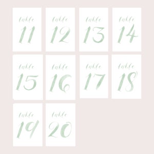 Sage Table Numbers Script Watercolor, Whimsical Table Numbers Printed ...