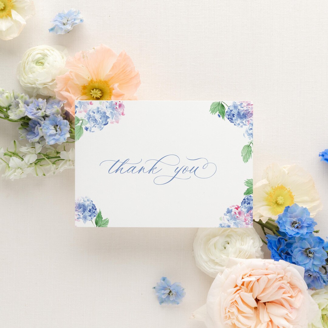 Blue Thank You Cards Floral, Floral Stationary Set, Illustration Thank ...