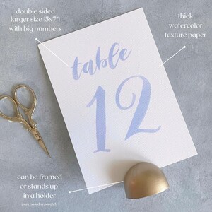 Light Blue Table Number Cards, Hand Painted Table Numbers Printed ...
