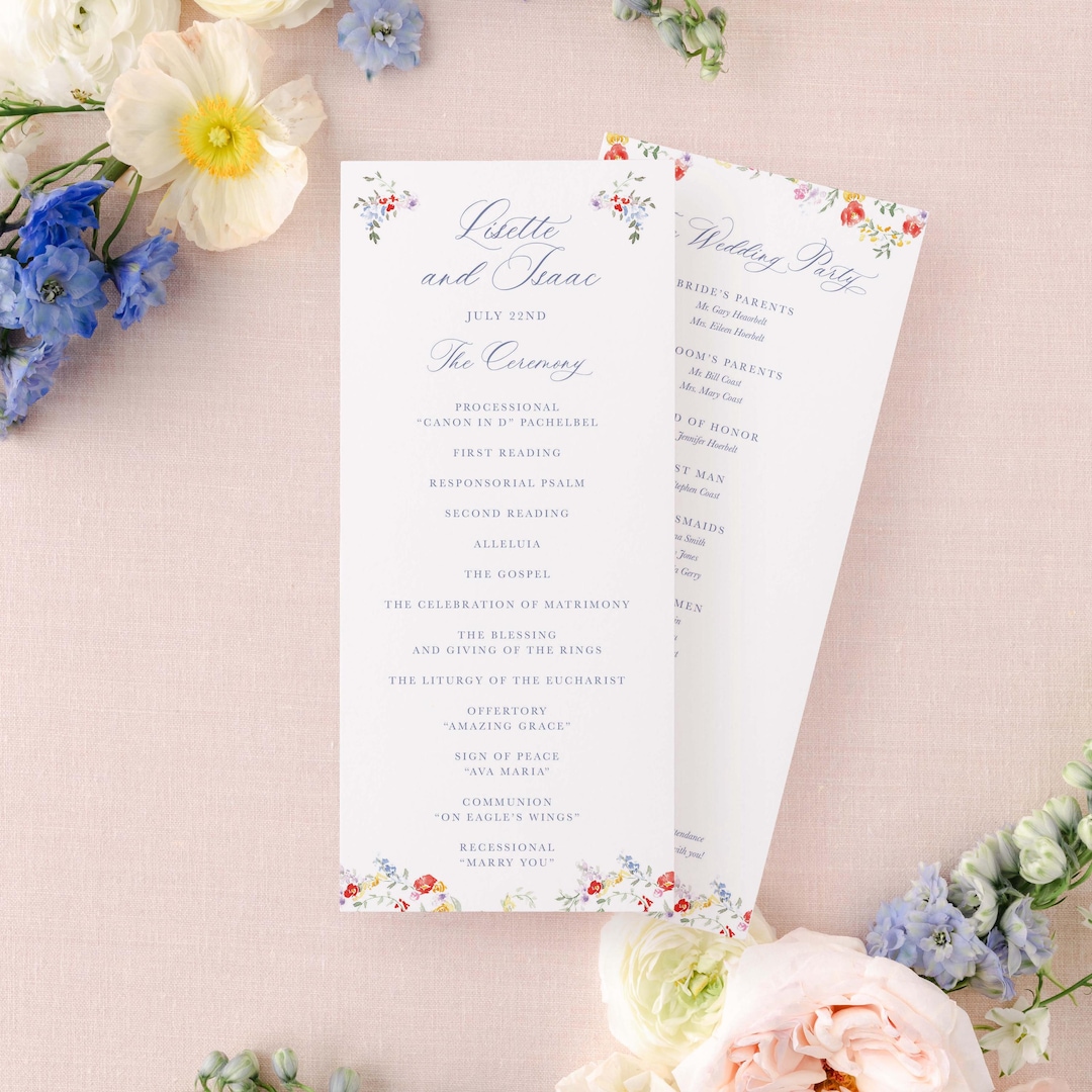 Blue and White Wedding Colorful, Church Program for Wedding, Baptism ...