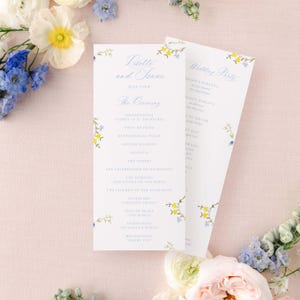 Blue Floral Watercolor Wedding Program, Ceremony Program Design, Garden ...