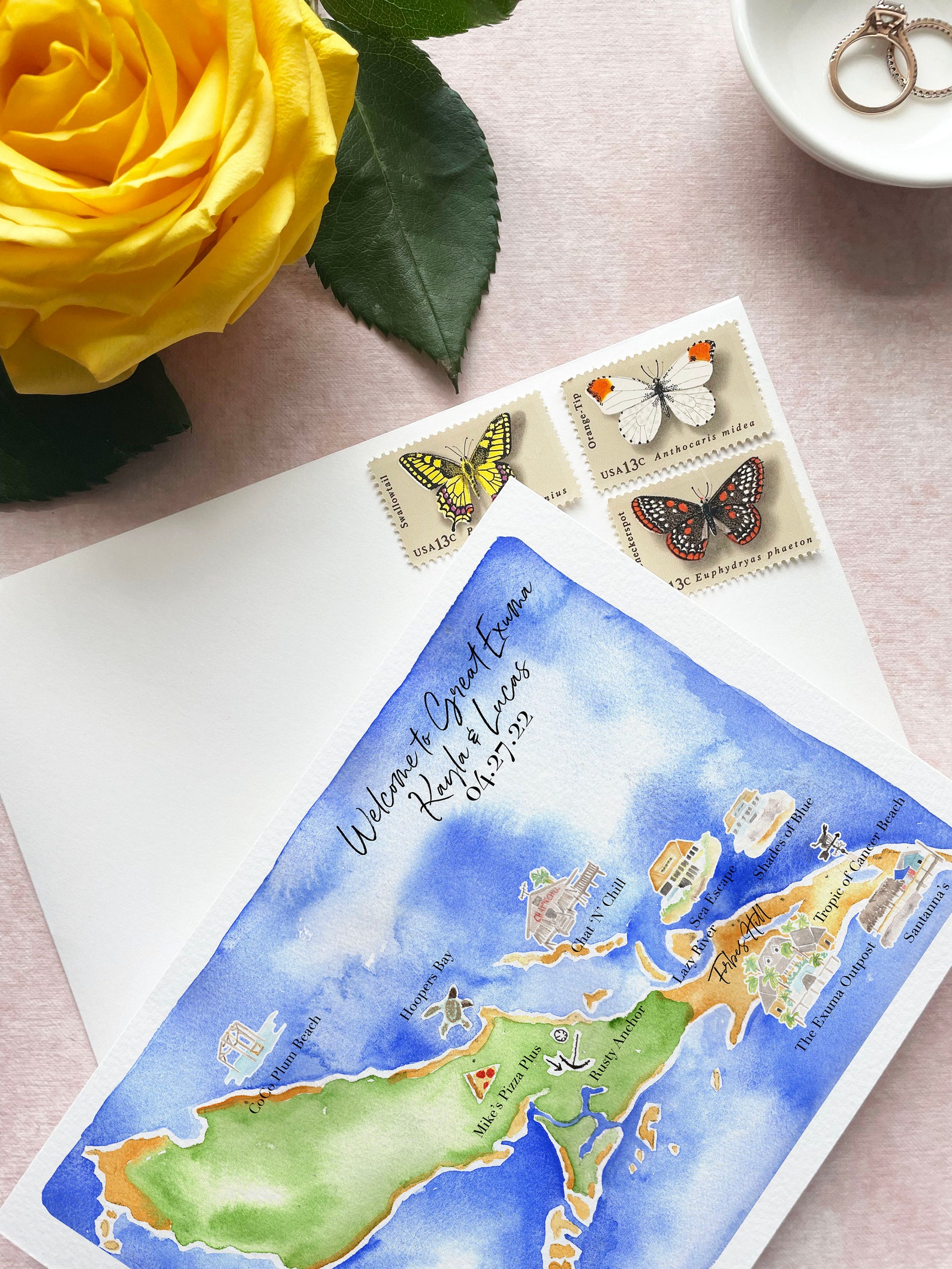 Hand Painted Wedding Invitation Map Custom Watercolor Wedding - Etsy