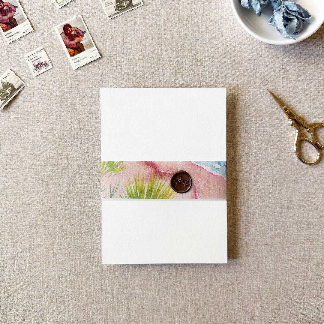 Vellum Belly Band for Beach Wedding, Tropical Vellum Invitation Wrap, 3 ...