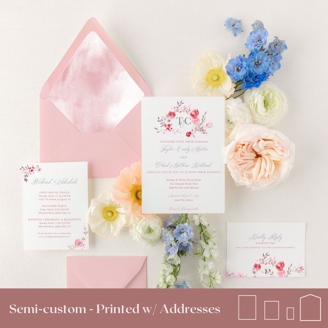 Semi Custom Blush Wedding Invite, Light Pink Invitation Set, Blush ...