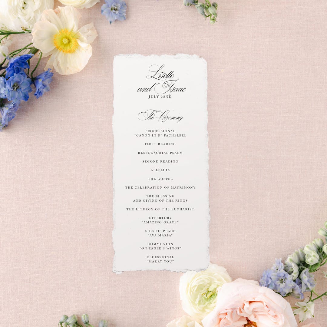 Chic Wedding Order of Events Program, Custom Wedding Program Printing ...