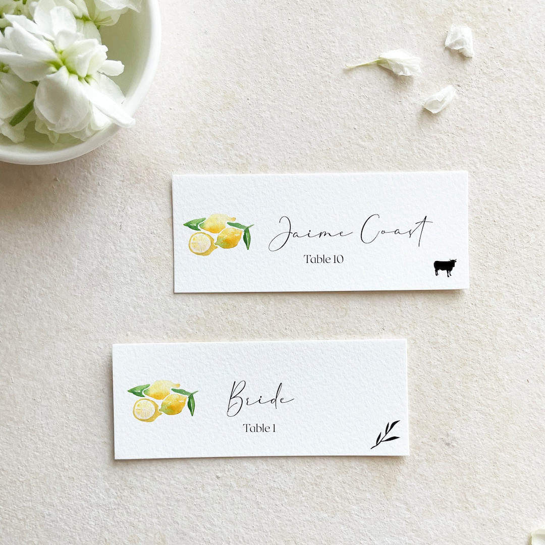 Lemon Name Cards Wedding Printed, Amalfi Coast Theme Bridal Shower Name ...