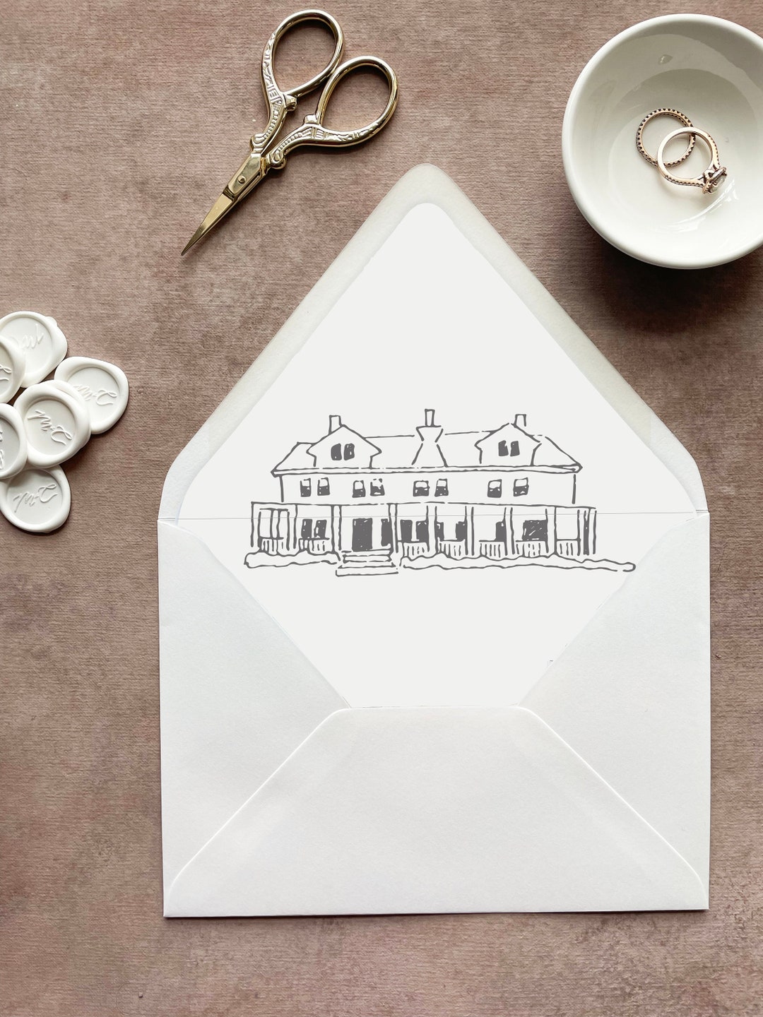 Custom Venue Illustration Envelope Liner, Envelopes With Liners 5x7 ...