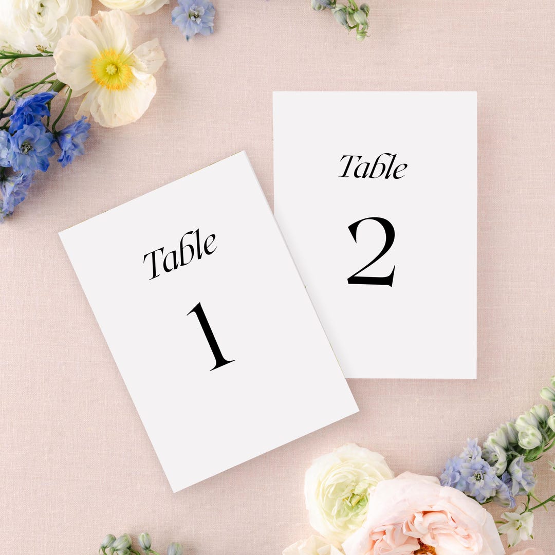 Minimalist Table Numbers Printed, Simple Table Numbers Wedding, Minimal ...