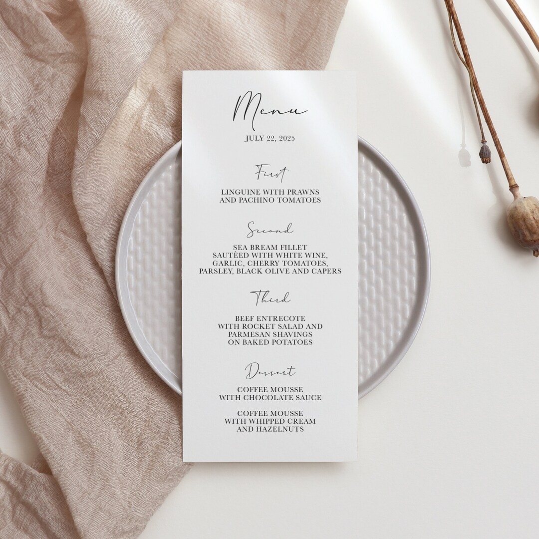 Baptism Menu Card Calligraphy, Menu for Rehearsal Dinner, Custom ...
