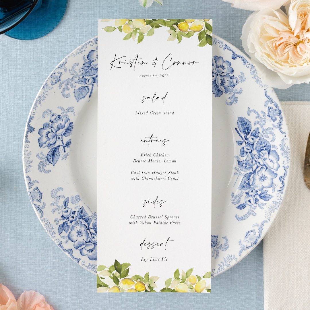 Amalfi Coast Brunch Menus, Bridal Shower Menu Cards Printed, Watercolor ...