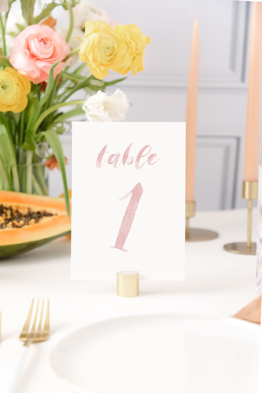 Dusty Rose Table Numbers Watercolor, Printed Table Numbers Double Sided ...