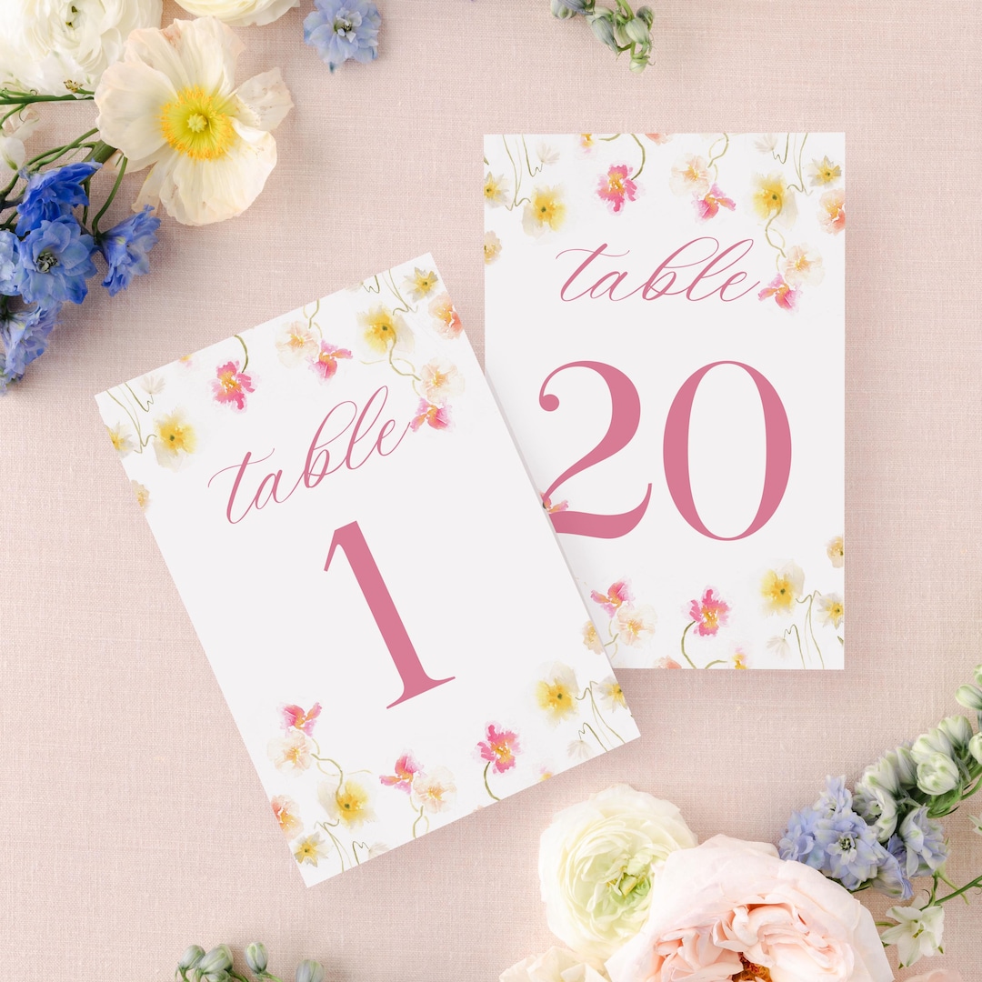 Pink Table Numbers Floral, Bright Wedding Decor, Baby Shower Table ...