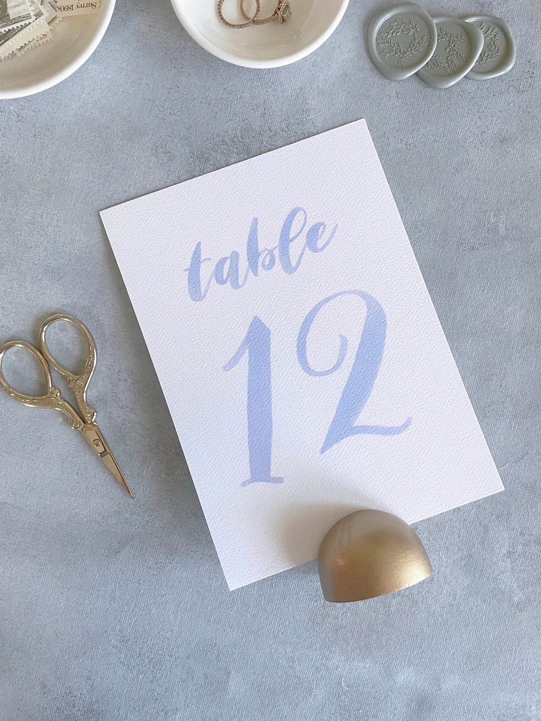Printed Watercolor Table Numbers Light Blue, Dusty Blue Wedding ...