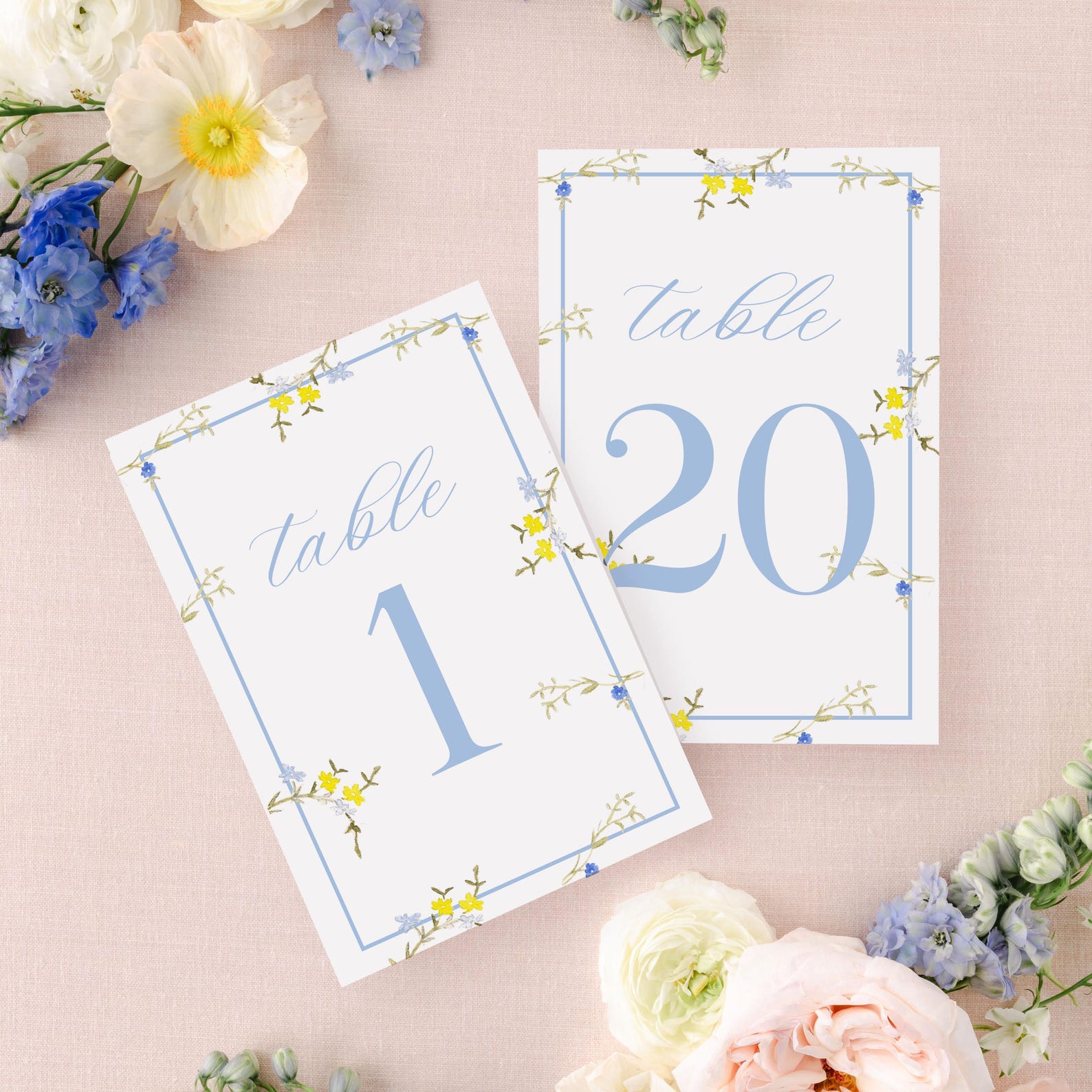 Light Blue Table Numbers Baby Shower, Yellow and Blue Wedding Table ...