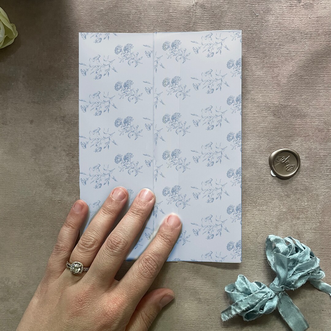 Dusty Blue Vellum Jacket, Vellum Paper Wedding Invitation Blue Floral ...
