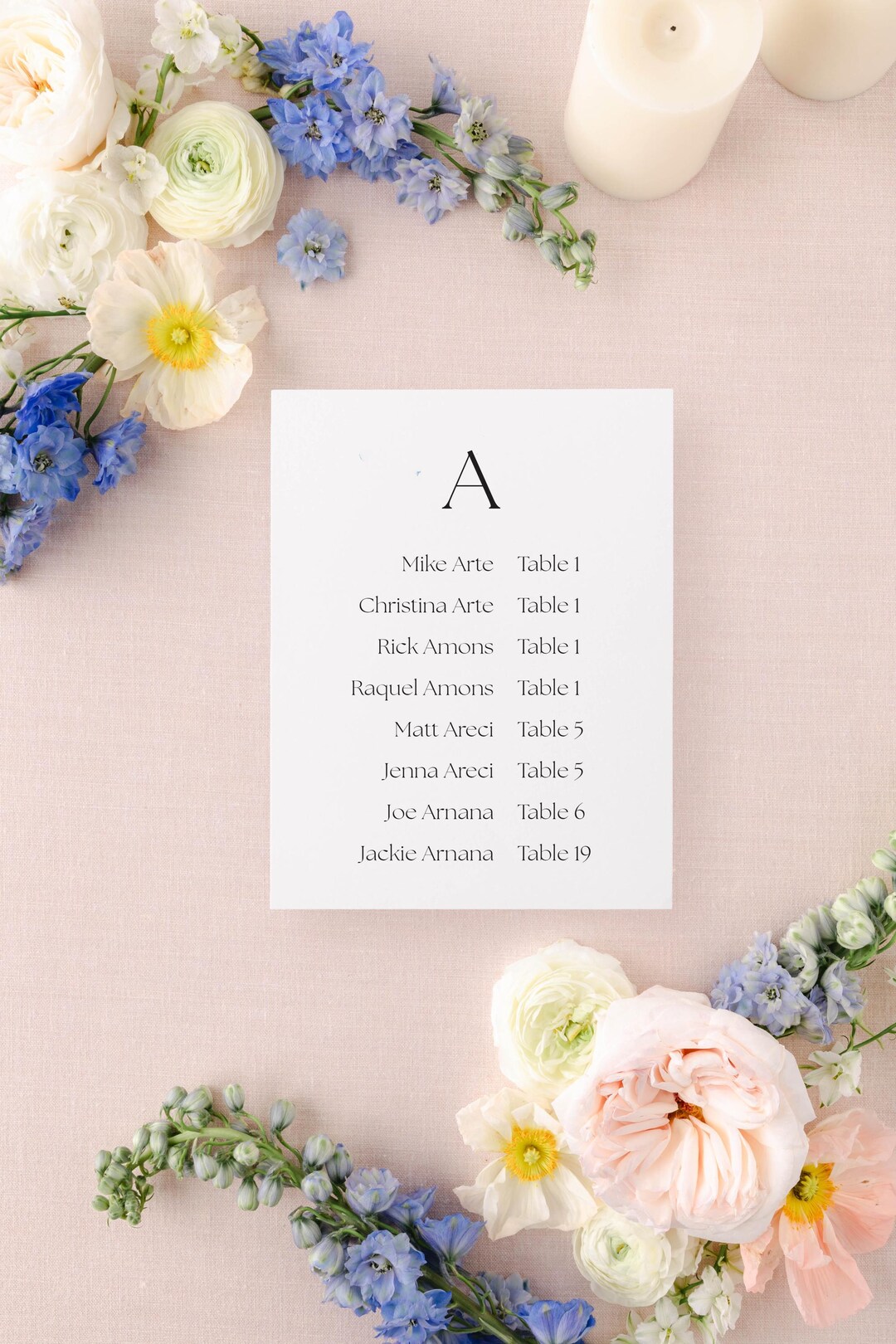 Seating Plan Individual Table Card Modern Script, Minimalist Wedding ...