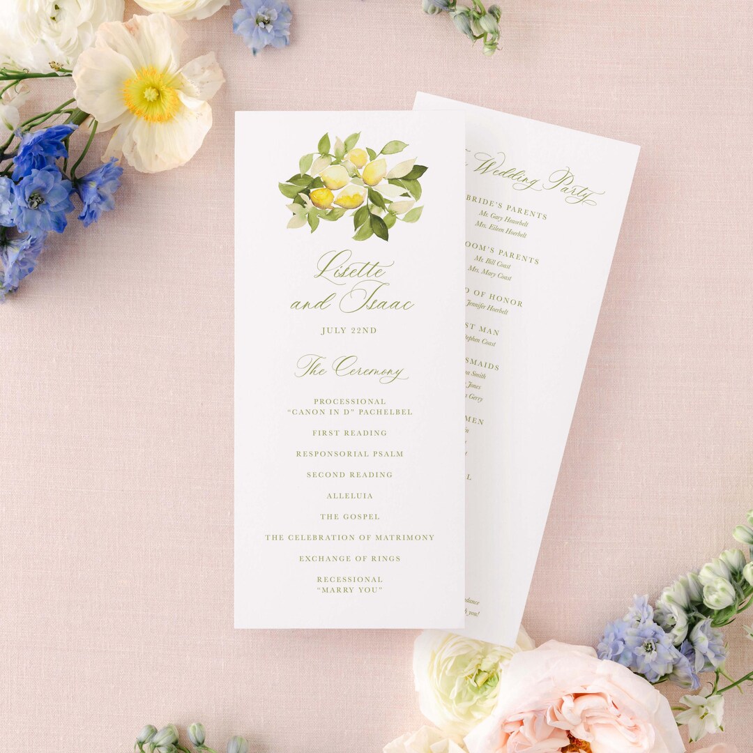 Mediterranean Bridal Shower, Yellow Wedding Program for Wedding, Citrus ...