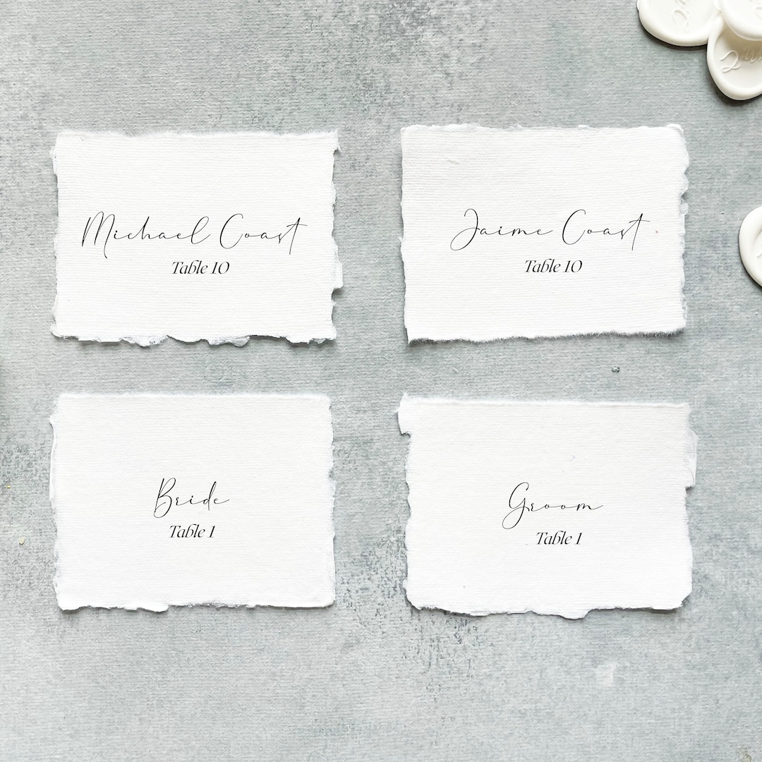 Hand Written Font Name Cards With Table Number, Handmade Paper Place ...