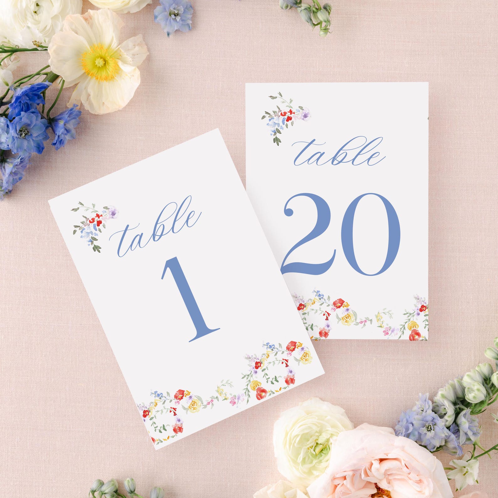 Floral Table Numbers, Watercolor Wedding Table Numbers Dusty Blue ...