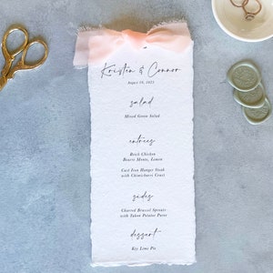 Light Pink Menu Cards Printed, Blush Menu With Bow, Ribbon Menu for ...
