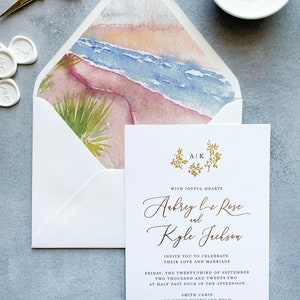 Beach Envelope Liner Watercolor, Tropical Envelope Liner Wedding ...