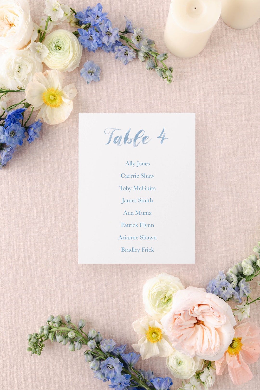 Dusty Blue Wedding Seating Chart Cards Printed, Light Blue Wedding ...