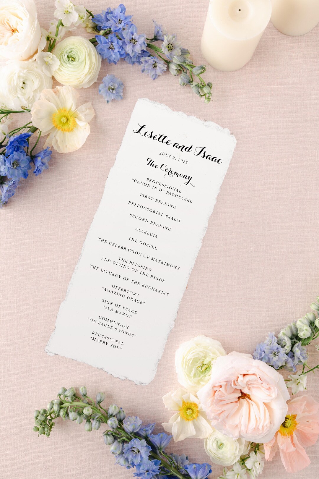 Handmade Paper Wedding Programs Printed, Deckled Edge Ceremony Program ...