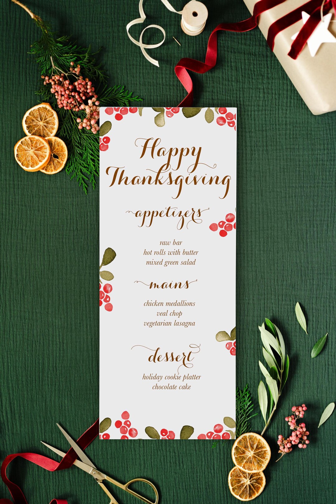 Thanksgiving Menu Printed, Fall Menu Card Custom, Holiday Menu ...