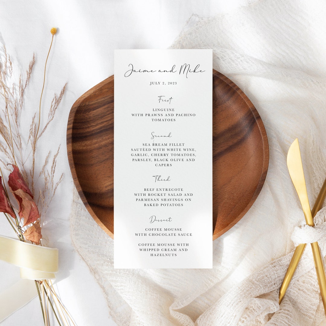 Handwritten Menu Wedding Printed, Simple Menu Cards for Rehearsal ...